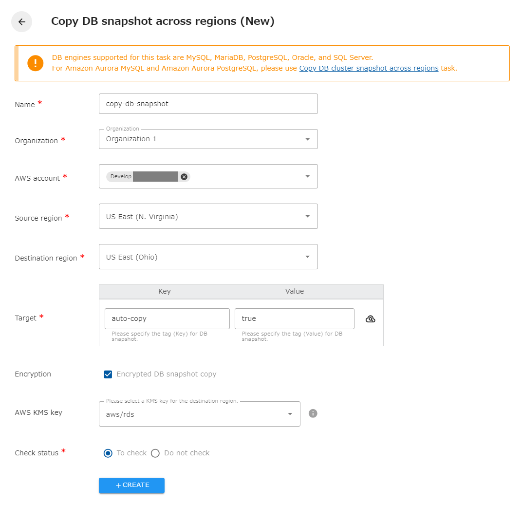 Copy DB snapshot across regions – opswitch Support